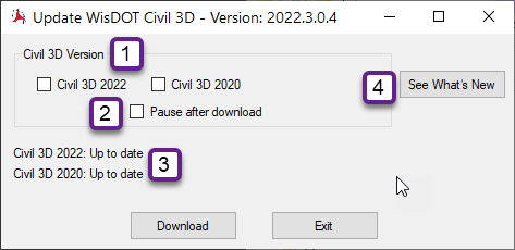 Update WisDOT Civil 3D desktop application