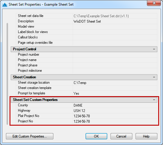 Sheet layout title block text fields