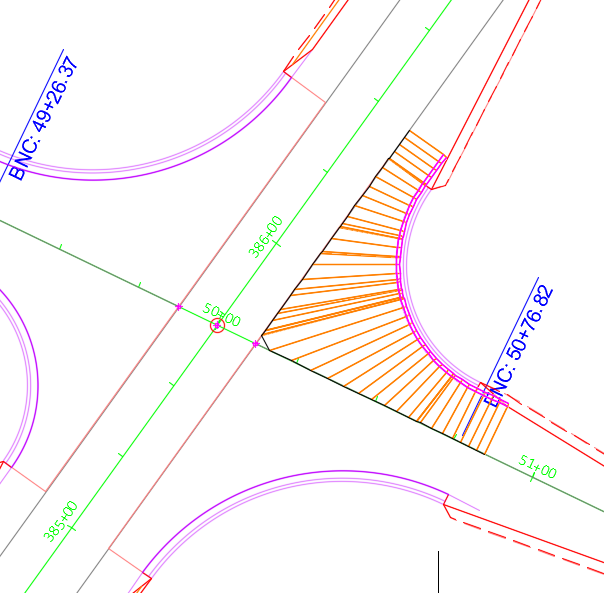 Rural intersection: curb return setup corridor
