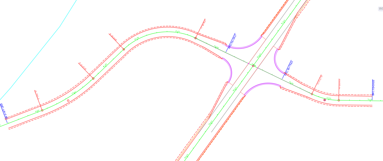 Rural intersection: intersection edgeline alignments