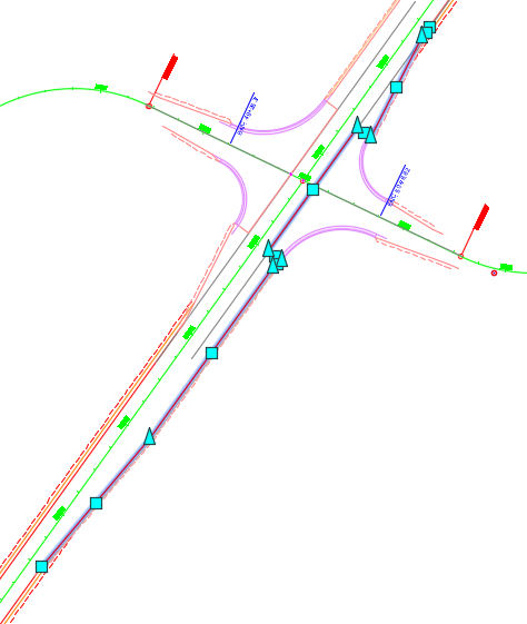 Rural intersection: intersection edgeline alignments