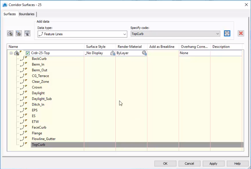 Rural intersection: create corridor top surface