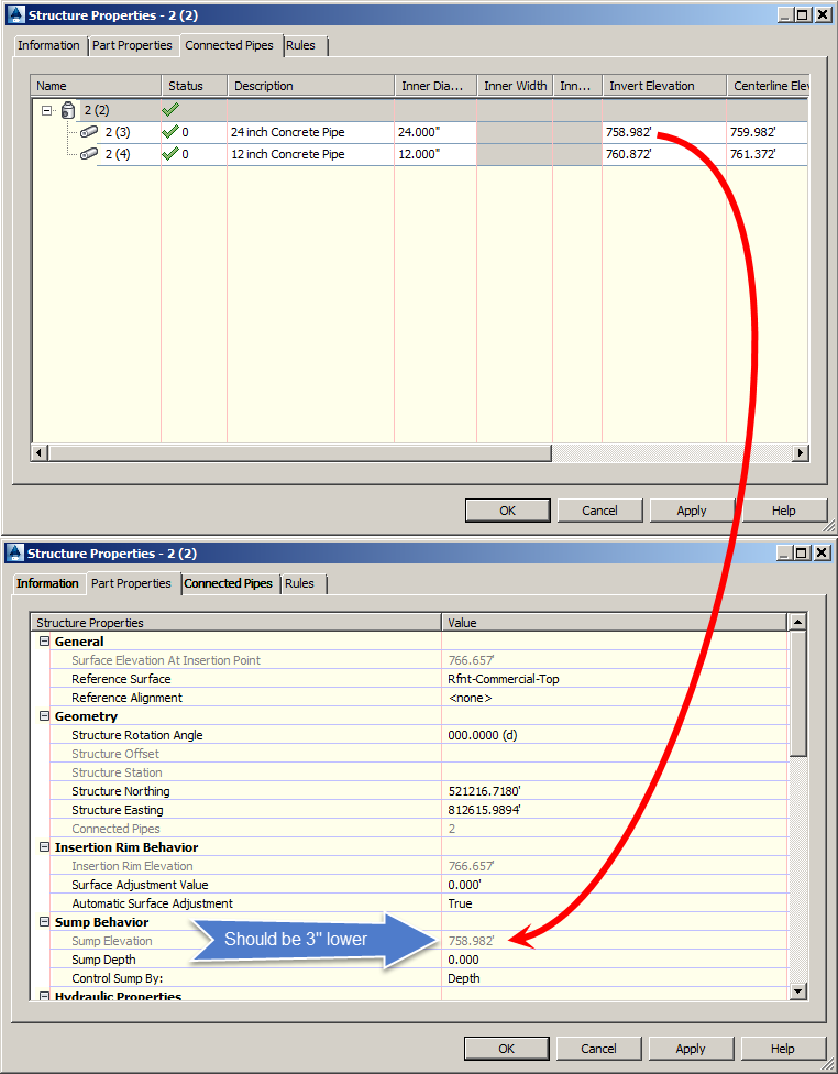 Pipe Network - Structure Sump Adjust