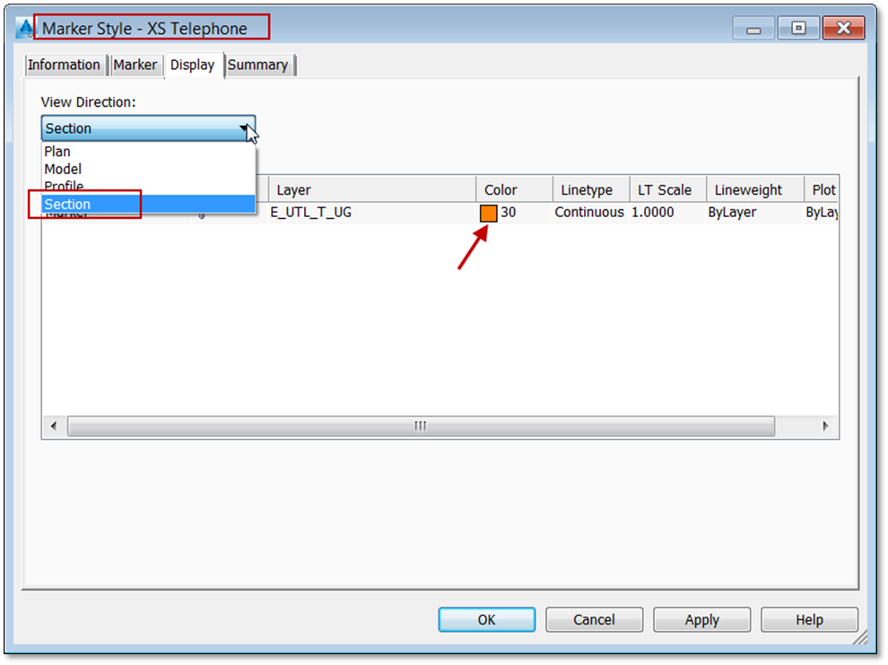 Plotting section markers in color