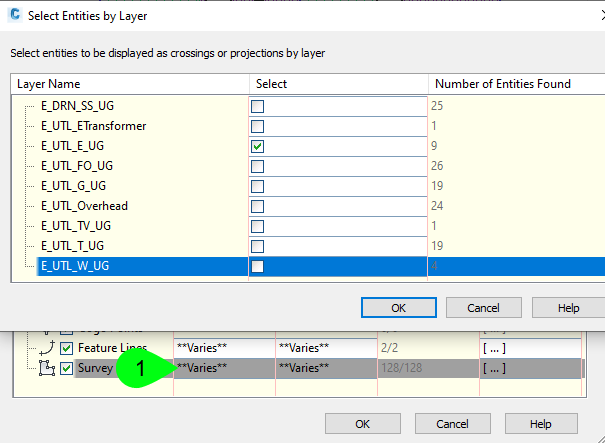 Project objects onto section views